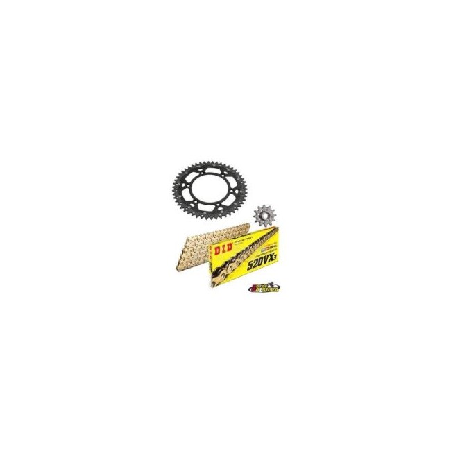 KIT TRANSMISIÓN CORONA DE ACERO + CADENA DID NEGRA CON RETENES + PIÑÓN